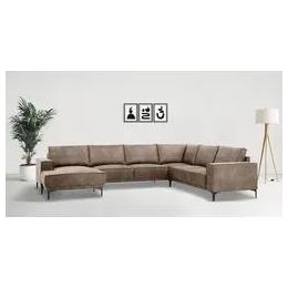 Wohnlandschaft Places of Style "Oland" Sofas Gr. B/H/T: 342cm x 85cm x 260cm, Luxus-Microfaser, Recamiere links, grau (taupe) U-Form, im zeitlosem Design und hochwertiger Verabeitung Bestseller