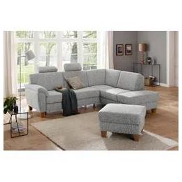 Ecksofa Home Affaire "Alta L-Form" Sofas Gr. B/H/T: 250cm x 89cm x 201cm, Struktur, Ottomane rechts, mit Bettfunktion-ohne Stauraum, silberfarben (silber) mit Federkern und Kontrastnaht, Füße Buche eichefarben