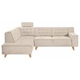 Ecksofa Tom Tailor HOME "NORDIC CHIC" Sofas Gr. B/H/T: 249cm x 77cm x 181cm, Samtstoff STC, Ottomane links, mit Sitztiefenverstellung-mit Nackenstütze, beige (ivory stc 1) mit Ottomane, wahlweise Sitzvorzug, Füße Buche natur