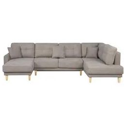 Wohnlandschaft Home Affaire "Triplo wahlweise mit Schlaffunktion, Steppung im Rückenkissen, U-Form" Sofas Gr. B/H/T: 310 cm x 90 cm x 192 cm, Luxus-Microfaser weich, Recamiere links, ohne Bettfunktion-ohne Bettkasten, grau (taupe) mit Steppung, auch Bettfunktion und Bettkasten, incl. 3 Zierkissen