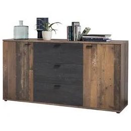 Sideboard Hela "Atlanta" Sideboards Gr. B/H/T: 165cm x 85cm x 40cm, Oldwood/Burned Wood, 3 St., braun (oldwood/burned wood) Breite 165 cm