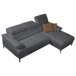 Ecksofa Egoitaliano "Soul, Design und Sitzkomfort auf hohem Niveau, tolle Details, L-Form" Sofas Gr. B/H/T: 250 cm x 99 cm x 166 cm, Luxus-Microfaser Lederoptik, Recamiere rechts, mit Kopfteilverstellung, blau (ice lake) mit Recamiere, inkl. Kopfteilverstellung