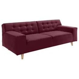 2,5-Sitzer Tom Tailor HOME "NORDIC CHIC" Sofas Gr. B/H/T: 206cm x 77cm x 91cm, Samtstoff TSV, rot (wine tsv 7) im Retrolook, Füße Buche natur