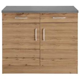 Unterschrank KOCHSTATION "KS-Colmar", braun (wotaneiche), B:100cm H:85cm T:60cm, Holzwerkstoff, Schränke, 100 cm, mit Metallgriff, für viel Stauraum