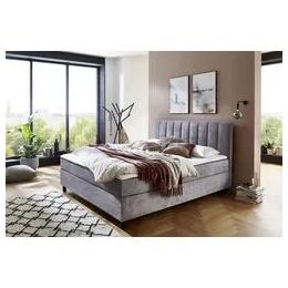 Boxbett "Henriete", grau, B:142cm L:205cm, Bettgestell und seitliche Einfassung der Matratzen: Strukturstoff, 100% Polyester, Spiegelfläche der Matratze: 100% Polyester, Topper: 100% Polyurethan, Bezug (100% Polyester), ATLANTIC HOME COLLECTION, Komplettbetten, Boxspringbett, Tonnentaschenfederkern-Matratze und Topper, wahlweise mit Bettkasten