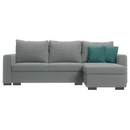 Ecksofa Home Affaire "Combrit" Sofas Gr. B/H/T: 247 cm x 92 cm x 168 cm, Microfaser, Recamiere beidseitig montierbar, grau (grey pinstri) mit Bettfunktion und Stauraum