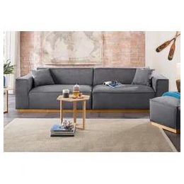 3-Sitzer Home Affaire "Terry" Sofas Gr. B/H/T: 278cm x 75cm x 89cm, Luxus-Microfaser, Inklusive 2 Zierkissen, grau mit offener Kedernaht und Holzuntergestell