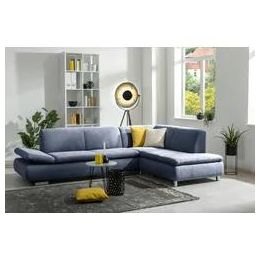 Ecksofa Max Winzer "Toulouse modern und bequem, aktuelles Design, hoher Sitzkomfort" Sofas Gr. B/H/T: 271cm x 75cm x 190cm, Samtvelours, Ottomane rechts, blau mit klappbaren Armlehnen, Breite 271 cm