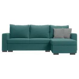 Ecksofa Home Affaire "Combrit" Sofas Gr. B/H/T: 247 cm x 92 cm x 168 cm, Microfaser, Recamiere beidseitig montierbar, blau (pacific) mit Bettfunktion und Stauraum