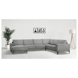 Wohnlandschaft Places of Style "Oland" Sofas Gr. B/H/T: 342 cm x 85 cm x 260 cm, Flachgewebe, Recamiere links, grau (grey) U-Form, im zeitlosem Design und hochwertiger Verabeitung