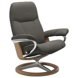 Relaxsessel stressless "Consul" Sessel Gr. Leder PALOMA, Signature Base Eiche, BalanceAdaptTM-PlusTMSystem-Gleitsystem-Relaxfunktion-Drehfunktion-Kopfstützenverstellung-Rückteilverstellung, B/H/T: 78cm x 97cm x 70cm, grau (metal grey paloma) mit Signature Base, Größe S, Gestell Eiche