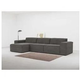 Ecksofa RAUM.ID "Norvid" Sofas Gr. B/H/T: 303cm x 75cm x 153cm, Struktur weich, Chaiselongue links, mit Kaltschaum, grau (schwarz gray) modular, wahlweise mit Kaltschaum, Komfortschaum oder Taschenfederkern