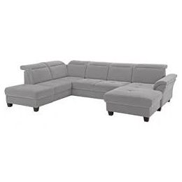 Wohnlandschaft Home Affaire "Solvei U-Form" Sofas Gr. B/H/T: 342cm x 104cm x 235cm, Struktur, Ottomane links, mit Sitztiefenverstellung, silberfarben (silber) Sitztiefenverstellung und Federkern, wahlweise Kopfteilverstellung