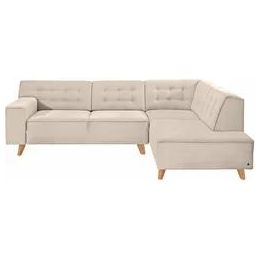 Ecksofa Tom Tailor HOME "NORDIC CHIC" Sofas Gr. B/H/T: 249cm x 77cm x 181cm, Samtstoff STC, Ottomane rechts, mit Sitztiefenverstellung-ohne Nackenstütze, beige (ivory stc 1) mit Ottomane, wahlweise Sitzvorzug, Füße Buche natur