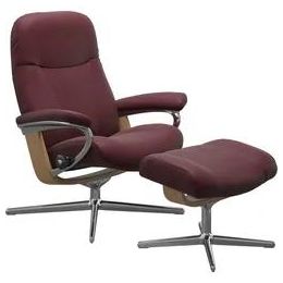 Relaxsessel stressless "Garda" Sessel Gr. Leder BATICK, Cross Base Eiche, Relaxfunktion-Drehfunktion-PlusTMSystem-Gleitsystem-BalanceAdaptTM, B/H/T: 82cm x 102cm x 72cm, rot (bordeaux batick) mit Cross Base, Größe M & L, Holzakzent Eiche