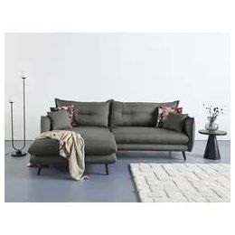 Ecksofa Inosign "Lazio" Sofas Gr. B/H/T: 255cm x 94cm x 180cm, Struktur fein, Recamiere links, bunt (anthrazit, zierkissen blumenmuster) zwei verschiedene Fußfarben wählbar