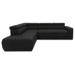 Ecksofa DOMO collection "Brandon L-Form, auch in Leder" Sofas Gr. B/H/T: 275cm x 80cm x 228cm, Luxus-Kunstleder, Ottomane links, ohne Sitztiefenverstellung, ohne Nierenkissen, schwarz inklusive Kopfteilverstellung, wahlweise mit Sitztiefenverstellung