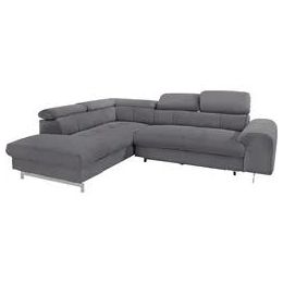 Ecksofa COTTA "Chef L-Form" Sofas Gr. B/H/T: 262cm x 72cm x 206cm, Chenille, Ottomane links, mit Kopfteilverstellung-mit Bettfunktion und Bettkasten, grau (stone) mit Kopfteilverstellung, wahlweise Bettfunktion