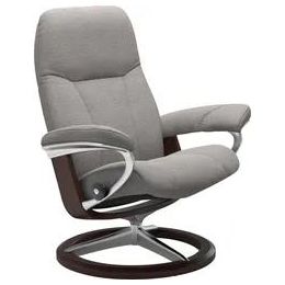 Relaxsessel stressless "Consul" Sessel Gr. Struktur fein JASMINE, Signature Base Braun, BalanceAdaptTM-PlusTMSystem-Gleitsystem-Relaxfunktion-Drehfunktion-Kopfstützenverstellung-Rückteilverstellung, B/H/T: 91cm x 102cm x 79cm, grau (grey jasmine) mit Signature Base, Größe L, Gestell Braun