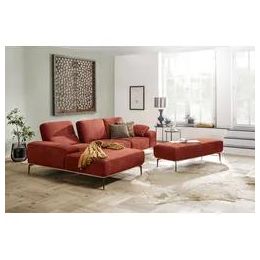 Ecksofa W.Schillig "run" Sofas Gr. B/H/T: 299cm x 88cm x 178cm, Stoff S37, Recamiere links, mit Sitztiefenverstellung, rot (marsala s37) mit Holzsockel, Füße in Bronze pulverbeschichtet, Breite 299 cm