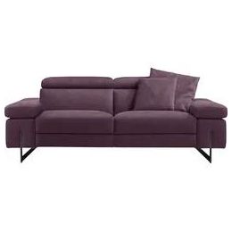 2,5-Sitzer Egoitaliano "Candice" Sofas Gr. B/H/T: 222cm x 100cm x 108cm, Luxus-Microfaser BLUSH, lila (plum) Kopfteile manuell verstellbar, titanumfarbene Kufenfüße