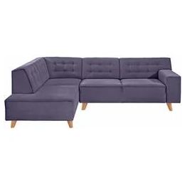 Ecksofa Tom Tailor HOME "NORDIC CHIC" Sofas Gr. B/H/T: 249cm x 77cm x 181cm, Samtstoff STC, Ottomane links, ohne Sitztiefenverstellung-ohne Nackenstütze, lila (lila stc 18) mit Ottomane, wahlweise Sitzvorzug, Füße Buche natur