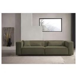 3-Sitzer LeGer Home by Lena Gercke "PIARA, Couch mit Kedernaht, Sofa in Cord oder Leinenoptik" Sofas Gr. B/H/T: 275cm x 66cm x 101cm, Cord, grün (khaki) schwarze Füße, bequemer Sitzkomfort