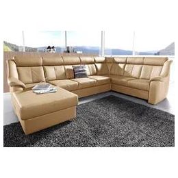 Sit & More Wohnlandschaft SIT & MORE "Basel U-Form" Sofas Gr. B/H/T: 315cm x 98cm x 210cm, NaturLEDER-Kunstleder, Recamiere links, mit Relaxfunktion, braun (cappuccino) wahlweise mit Relaxfunktion