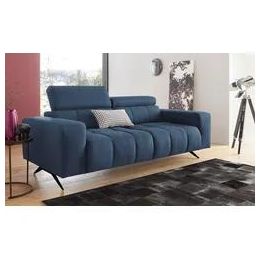 2-Sitzer DOMO collection "Trento" Sofas Gr. B/H/T: 208cm x 79cm x 104cm, Struktur fein, Mit Kopfteilverstellung, blau (dunkelblau)