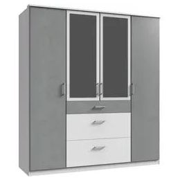 Kleiderschrank wimex "Click", weiß (weiß, beton, nachbildung lichtgrau), B:180cm H:199cm T:58cm, Schränke, Drehtürenschrank Kleiderschrank, mit Spiegel