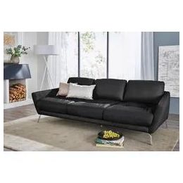 Big-Sofa W.Schillig "softy" Sofas Gr. B/H/T: 254cm x 79cm x 113cm, Longlife Xtra-Leder Z59, schwarz (schwarz z59) mit dekorativer Heftung im Sitz, Füße Chrom glänzend