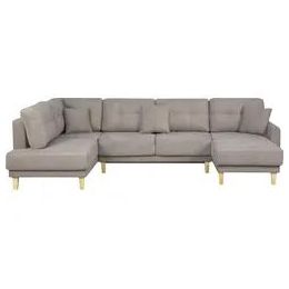 Wohnlandschaft Home Affaire "Triplo wahlweise mit Schlaffunktion, Steppung im Rückenkissen, U-Form" Sofas Gr. B/H/T: 310 cm x 90 cm x 192 cm, Luxus-Microfaser weich, Recamiere rechts, ohne Bettfunktion-ohne Bettkasten, grau (taupe) mit Steppung, auch Bettfunktion und Bettkasten, incl. 3 Zierkissen