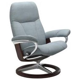 Relaxsessel stressless "Consul" Sessel Gr. Struktur fein JASMINE, Signature Base Braun, BalanceAdaptTM-PlusTMSystem-Gleitsystem-Relaxfunktion-Drehfunktion-Kopfstützenverstellung-Rückteilverstellung, B/H/T: 91cm x 102cm x 79cm, blau (light blue jasmine) mit Signature Base, Größe L, Gestell Braun