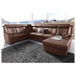 Sit & More Wohnlandschaft SIT & MORE "Basel U-Form" Sofas Gr. B/H/T: 315cm x 98cm x 210cm, Kunstleder SOFTLUX, Recamiere rechts, ohne Relaxfunktion, braun (mokka) wahlweise mit Relaxfunktion