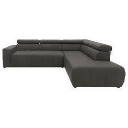 Ecksofa DOMO collection "Brandon L-Form, auch in Leder" Sofas Gr. B/H/T: 275cm x 80cm x 228cm, Luxus-Kunstleder, Ottomane rechts, ohne Sitztiefenverstellung, ohne Nierenkissen, grau inklusive Kopfteilverstellung, wahlweise mit Sitztiefenverstellung