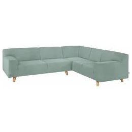 Ecksofa Tom Tailor HOME "NORDIC PURE" Sofas Gr. B/H/T: 269cm x 77cm x 226cm, Samtstoff STC, langer Schenkel links, grün (celadon stc 3) im Retrolook, Füße Buche natur