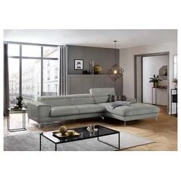 Ecksofa W.Schillig "piedroo" Sofas Gr. B/H/T: 343cm x 70cm x 193cm, Stoff S37, Longchair rechts, mit Kopfteilverstellung-mit motorischer Sitztiefenverstellung, grau (grau s37) Kopfteilverstellung, wahlweise mit Sitztiefenverstellung, Breite 343cm