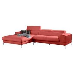 Ecksofa W.Schillig "piedroo" Sofas Gr. B/H/T: 303cm x 70cm x 193cm, Longlife Xtra-Leder Z69, Longchair links, mit Kopfteilverstellung-ohne Sitztiefenverstellung, orange (rot z69) Kopfteilverstellung, wahlweise mit Sitztiefenverstellung, Breite 303cm