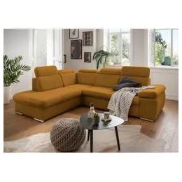 Ecksofa Inosign "Vasto L-Form" Sofas Gr. B/H/T: 283 cm x 102 cm x 228 cm, Cord, Ottomane links, goldfarben (gold) inkl. Bettfunktion und Bettkasten, Kopfteilfunktion