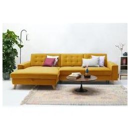 Ecksofa Tom Tailor HOME "Nordic Shift Chic" Sofas Gr. B/H/T: 308cm x 86cm x 180cm, Samtstoff TSV, Recamiere links, ohne Bettfunktion und Bettkasten, gelb (ochre tsv 5) wahlweise mit Bettfunktion und Bettkasten