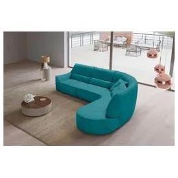 Ecksofa Egoitaliano "Puffy" Sofas Gr. B/H/T: 330cm x 88cm x 205cm, Luxus-Microfaser BLUSH, Ottomane rechts, Mit Relaxfunktion, blau (teal) mit Ottomane, wahlweise und ohne elektrischer Relaxfunktion