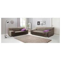 Polstergarnitur DOMO collection "Amando" Sitzmöbel-Sets Gr. H/T: 74cm x 79cm, Struktur, ohne Funktion, braun (braun-beige) bestehend aus 2er- und 3er-Sofa