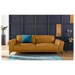 2,5-Sitzer W.Schillig "montanaa" Sofas Gr. B/H/T: 232cm x 78cm x 94cm, Longlife Xtra-Leder Z69, gelb (kurkuma z69) mit Metallfüßen in Schwarz pulverbeschichtet, Breite 232 cm