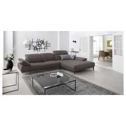 Ecksofa W.Schillig "levi" Sofas Gr. B/H/T: 344 cm x 80 cm x 207 cm, Flachgewebe S22, Longchair rechts, mit Kopfteilverstellung-mit Armlehnenverstellung-ohne Sitztiefenverstellung, braun (tobacco s22) inklusive Kopfstützenverstellung & Seitenteilverstellung, Breite 344cm