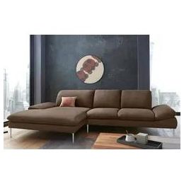 Ecksofa W.Schillig "enjoy&MORE" Sofas Gr. B/H/T: 340cm x 87cm x 185cm, Stoff S37, Recamiere links, mit Kopfteilverstellung-mit Armlehnenverstellung-mit Sitztiefenverstellung, braun (mocca s37) mit Sitztiefenverstellung, Füße silber matt, Breite 340 cm