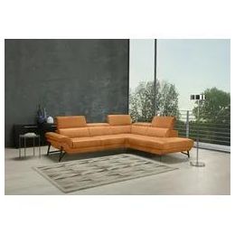 Ecksofa Egoitaliano "Narcisa, Design und Sitzkomfort der Extraklasse" Sofas Gr. B/H/T: 287cm x 96cm x 225cm, Luxus-Microfaser Lederoptik, Ottomane rechts, gelb mit verstellbaren Kopfstützen für noch mehr Komfort, L-Form