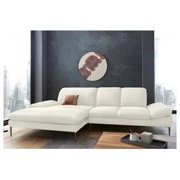 Ecksofa W.Schillig "enjoy&MORE" Sofas Gr. B/H/T: 310cm x 87cm x 185cm, Longlife Xtra-Leder Z59, Recamiere links, mit Kopfteilverstellung-mit Armlehnenverstellung-mit Sitztiefenverstellung, weiß (weiß z59) Sitztiefenverstellung, Füße bronze pulverbeschichtet, Breite 310 cm