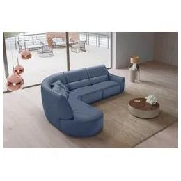 Ecksofa Egoitaliano "Puffy" Sofas Gr. B/H/T: 330cm x 88cm x 205cm, Leder BULL, Ottomane links, Ohne Relaxfunktion, blau (ozeanblau) mit Ottomane, wahlweise und ohne elektrischer Relaxfunktion