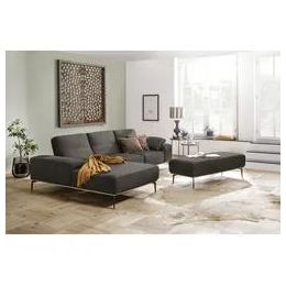 Ecksofa W.Schillig "run" Sofas Gr. B/H/T: 299cm x 88cm x 178cm, Longlife Xtra-Leder Z73, Recamiere links, mit Sitztiefenverstellung, grau (graphit z73) mit Holzsockel, Füße in Bronze pulverbeschichtet, Breite 299 cm