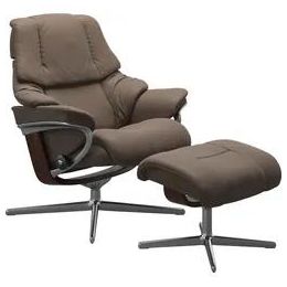 Relaxsessel stressless "Reno" Sessel Gr. Leder BATICK, Cross Base Braun-S, Relaxfunktion-Drehfunktion-PlusTMSystem-Gleitsystem-BalanceAdaptTM, B/H/T: 79cm x 99cm x 75cm, braun (mole batick) mit Hocker, Cross Base, Größe S, M & L, Holzakzent Braun